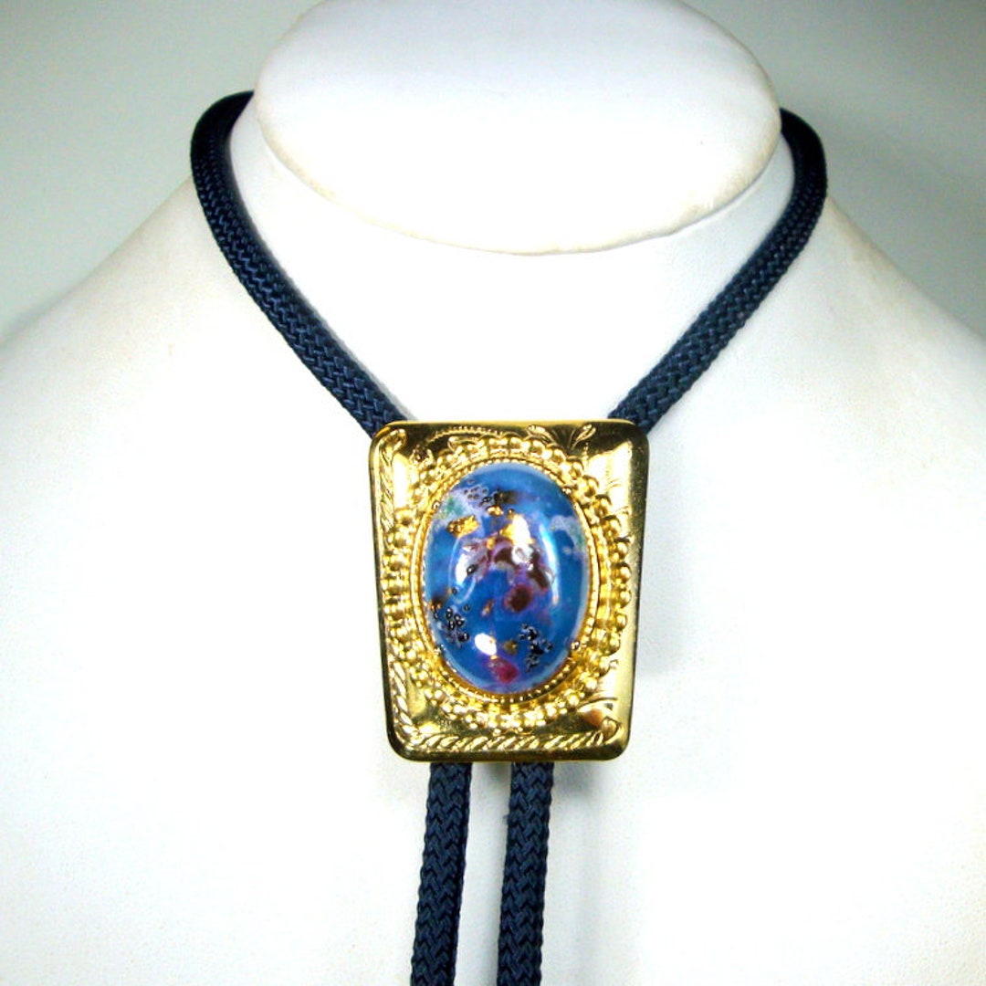 Murano Glass Bolo Tie: Navy Cord, Goldtone Western Tips, 1980s OOAK - Etsy