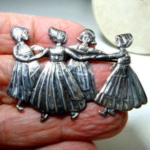 Sterling Dancing Gals Silver Pin, European Vintage in Native Costumes ...