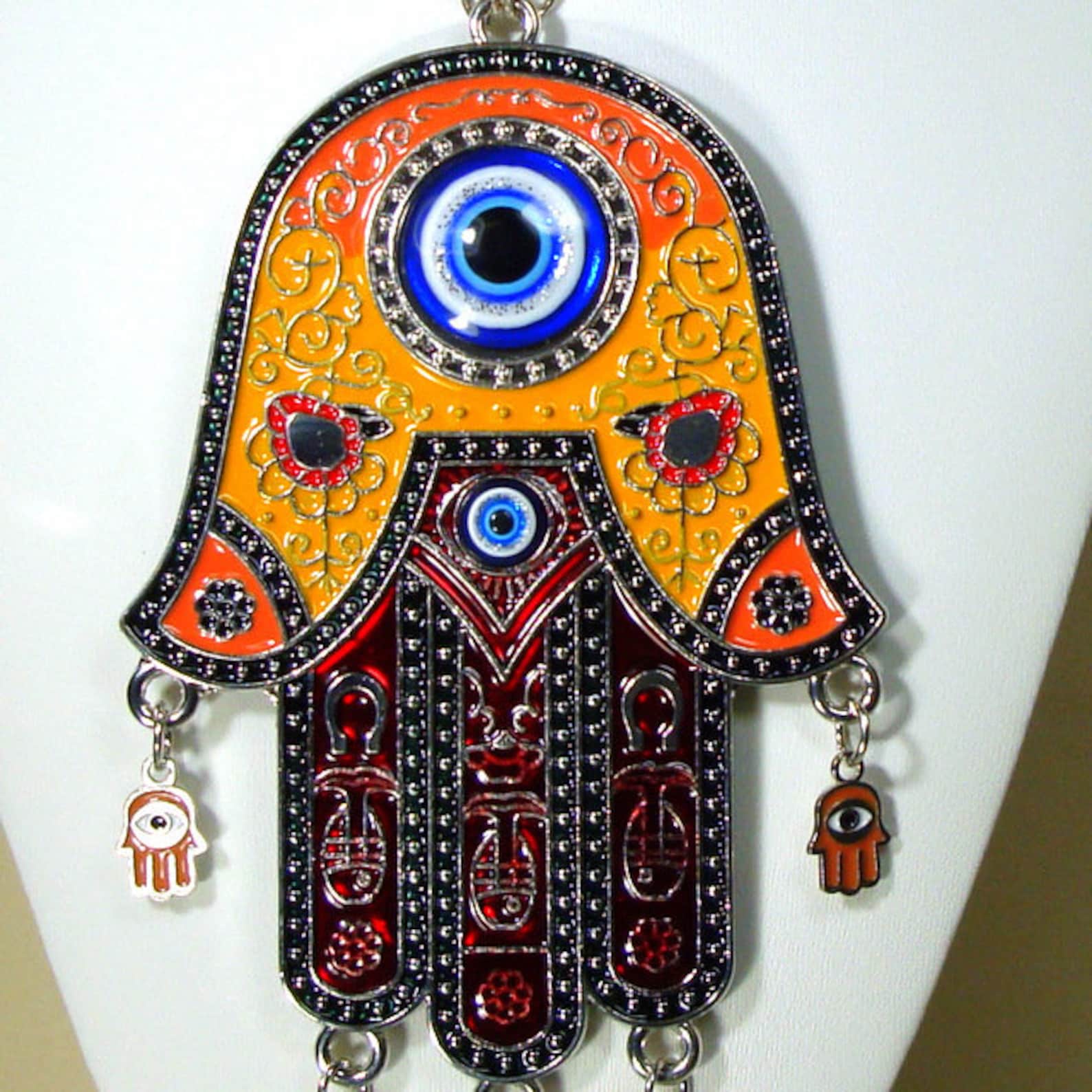 Large Khamsa Hamsa Hand w Evil Eye Amulets On Black Cord | Etsy