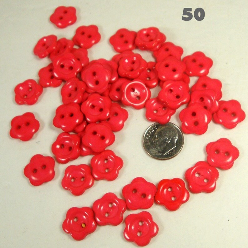 Candy Red Buttons Flower Buttons Lot of 50 1960s Deep | Etsy