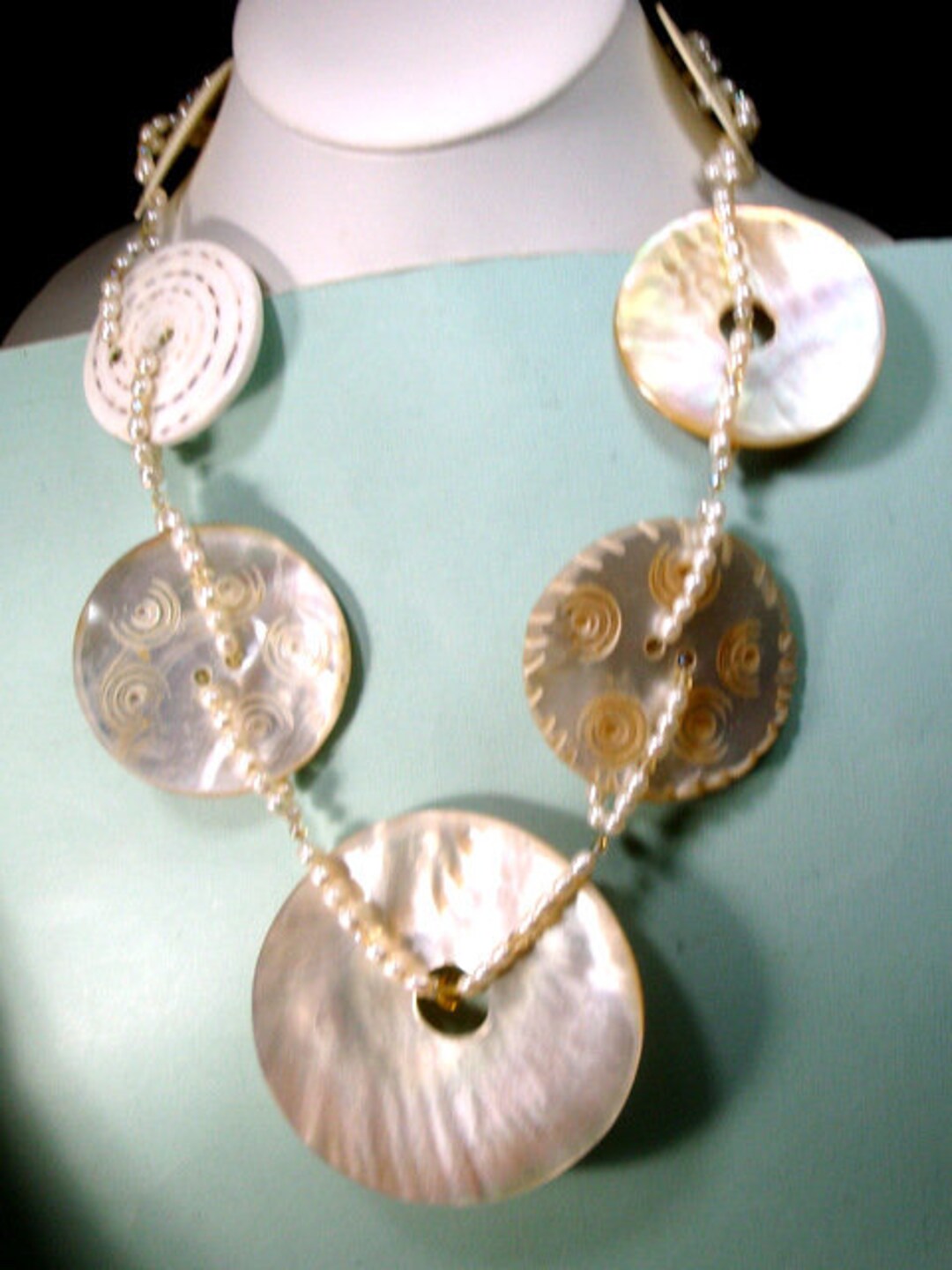 Bride MERMAID Shell BIB Necklace, Seashells, Incised Bone & Antique ...