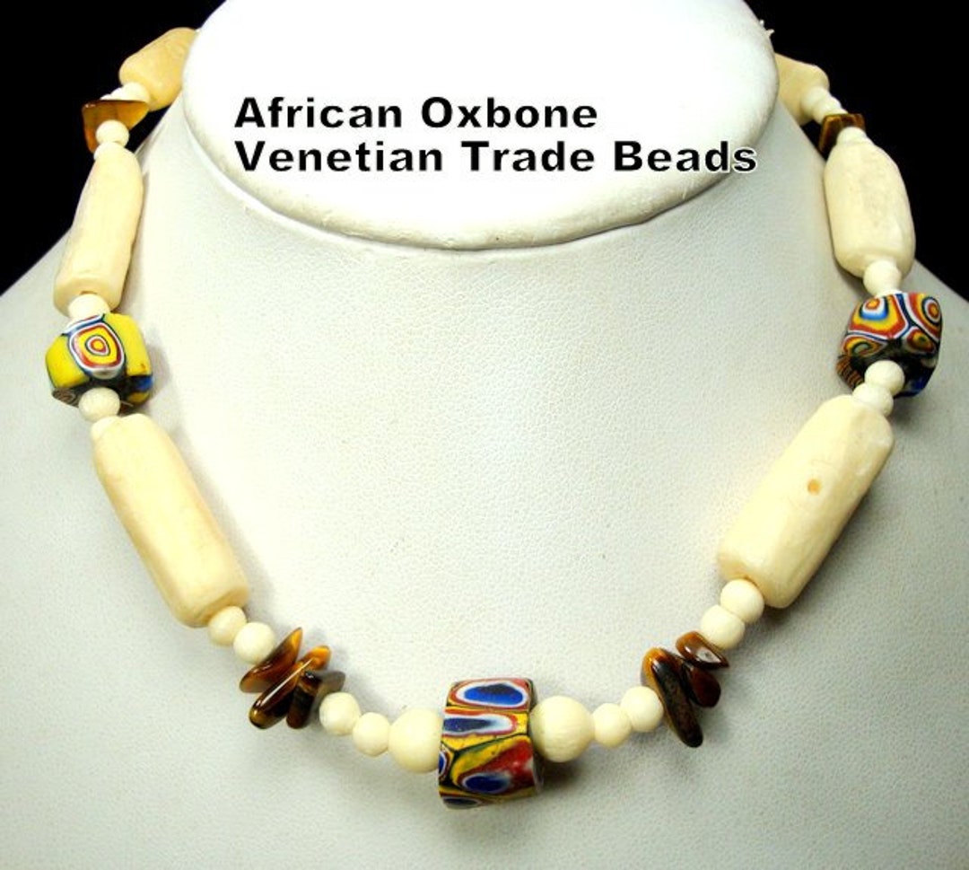 African Millefiori Trade Bead Choker: Tigers Eye & Oxbone Necklace - Etsy