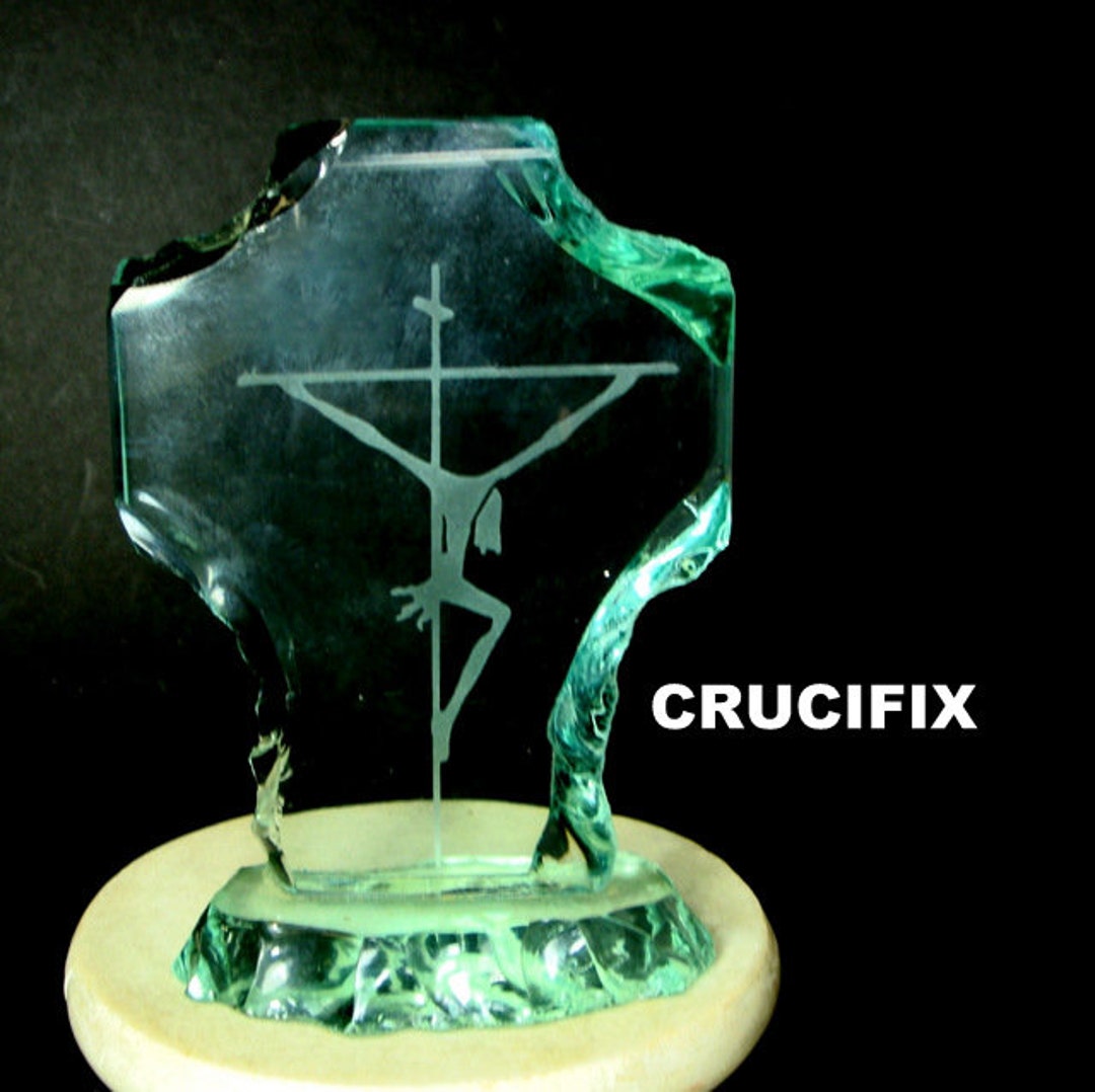 Etched Clear Glass Crucifix: Religious Paperweight, Catholic Desk Decor ...