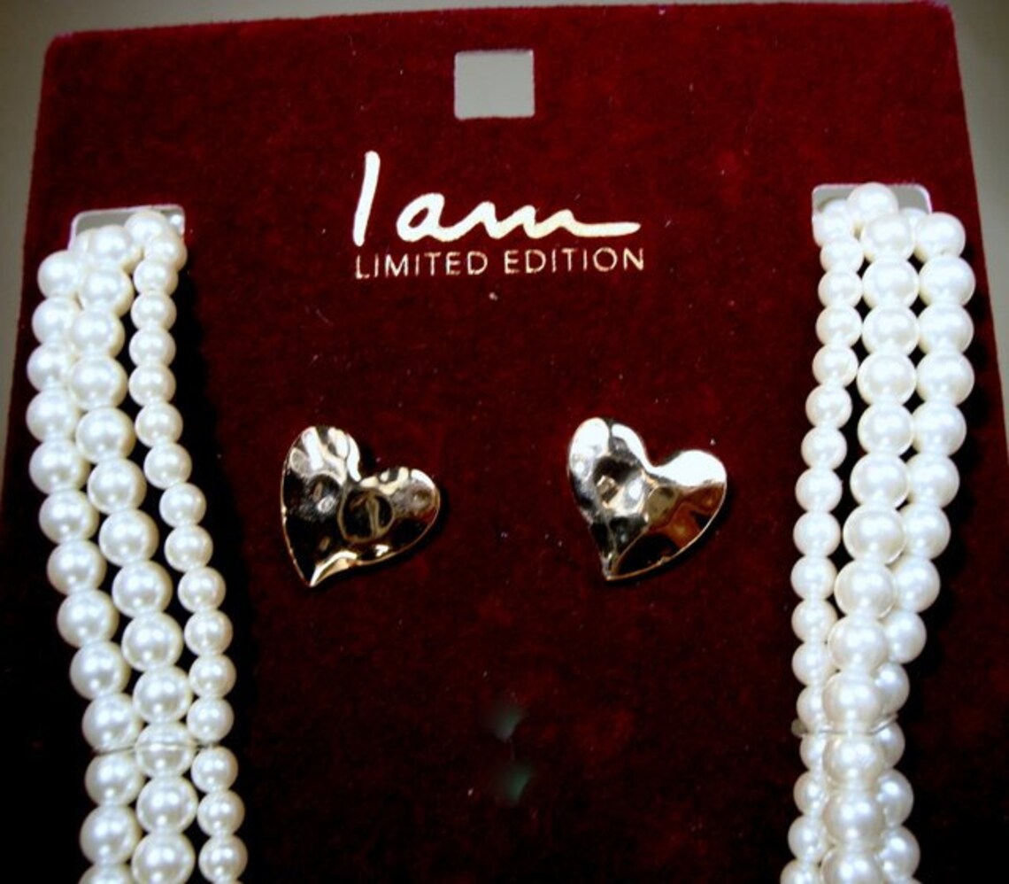 Set 3 Strand White Pearl Necklace And Post Earrings Glass Etsy