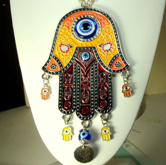Large Khamsa Hamsa Hand w Evil Eye Amulets On Black Cord | Etsy