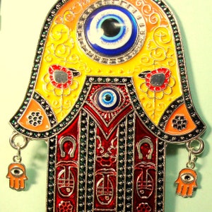 Large Khamsa Hamsa Hand w Evil Eye Amulets On Black Cord | Etsy