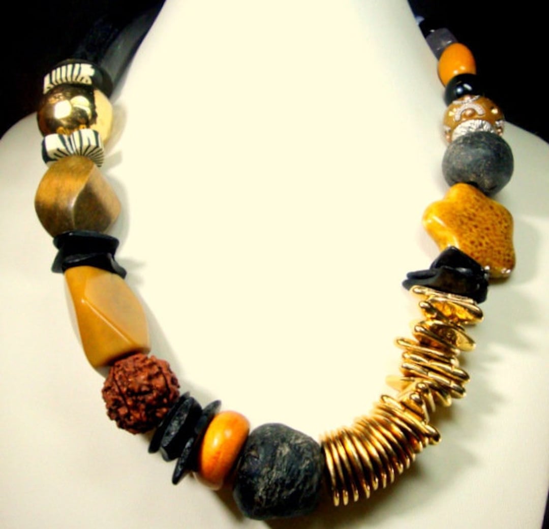 Mans Warrior Shaman Tribal Necklace, African Glass, Buffalo Horn ...