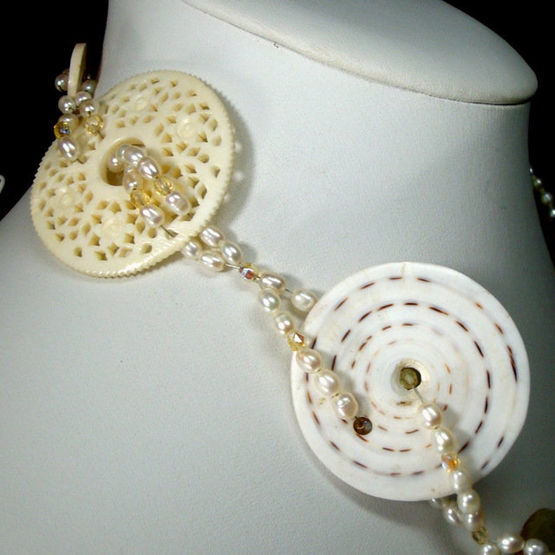 Bride MERMAID Shell BIB Necklace Seashells Incised Bone & - Etsy