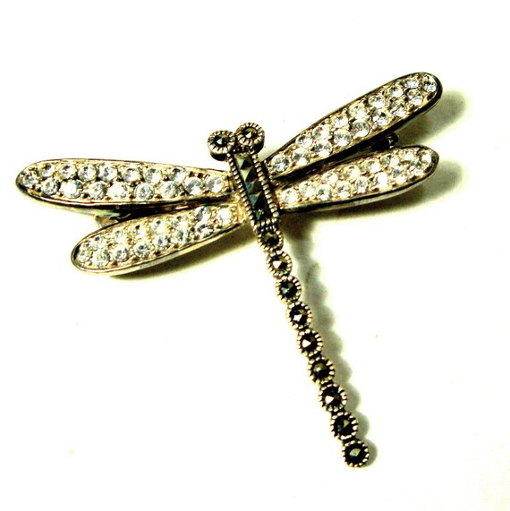 Sterling & Rhinestone Crystals DragonFly Pin, Damself… - Gem