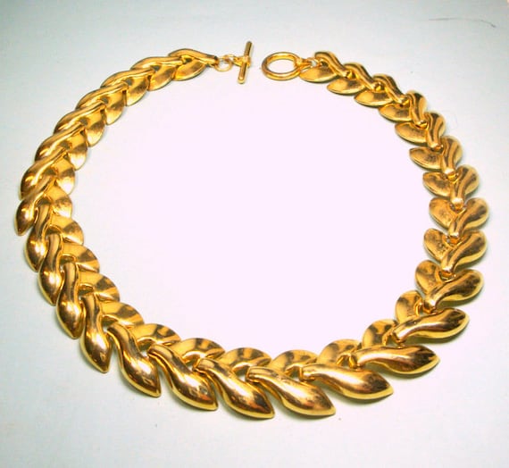 Shiny Gold VEE Leaves Link Necklace Timeless Circlet of | Etsy