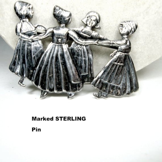 Sterling Dancing Gals Silver Pin European Vintage in Native - Etsy