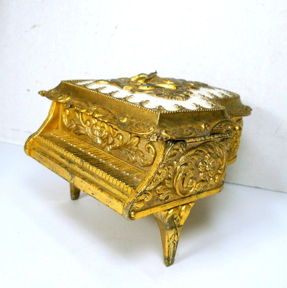 Vintage Piano Trinket Box; Silver-Tone Metal in Shape of Piano with ...