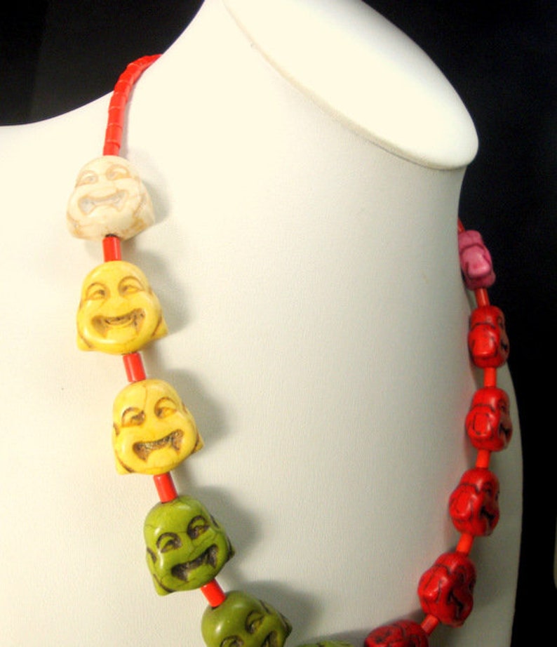 Smiling BHUDDA Head Necklace Resin Faces & Vintage Red Glass - Etsy