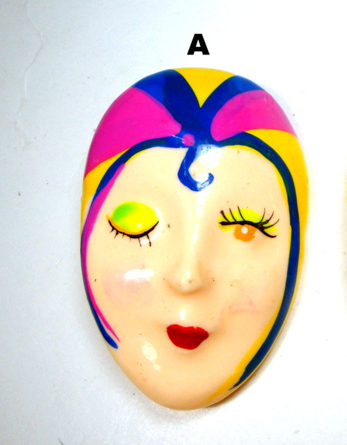 Sale Painted Ladies Face Pin Camp 1980s Colorful Women Oval - Etsy