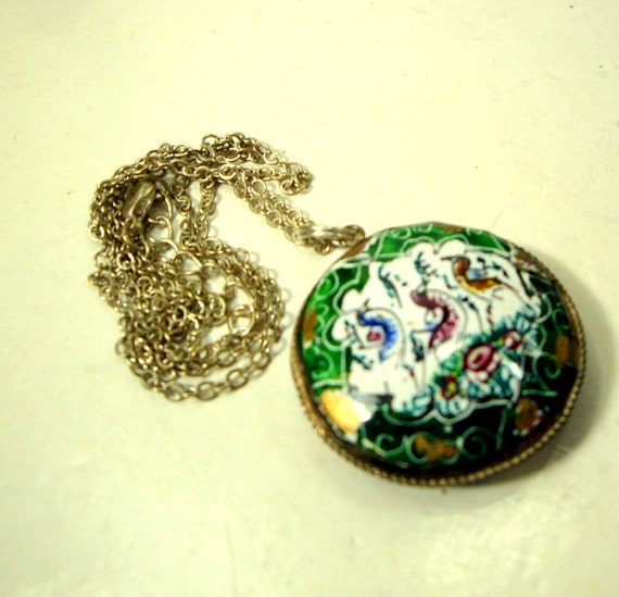 Islamic Enamel Painted Birds & Flowers Metal Pendant,… - Gem