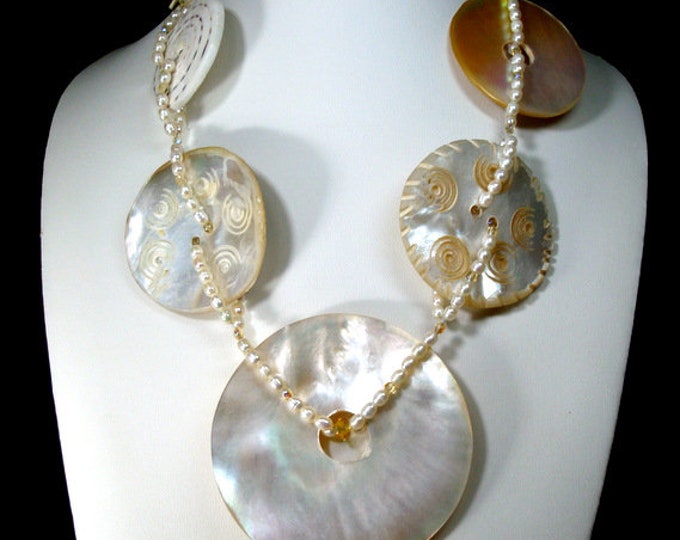 Bride MERMAID Shell BIB Necklace, Seashells, Incised Bone & Antique ...