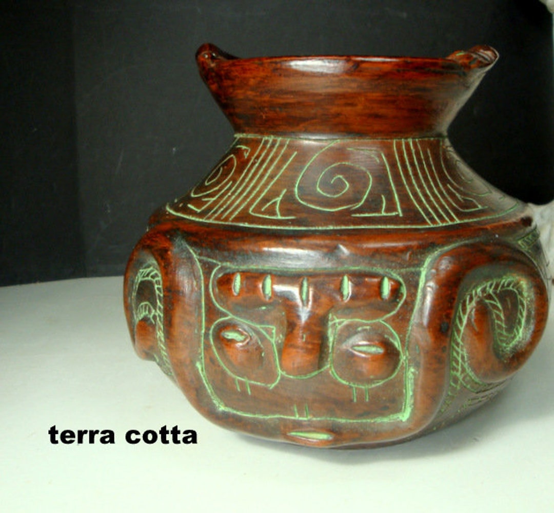 Mesoamerican Mayan Incan VASE, Terra Cotta Brown Glazed Ceramic Folk ...
