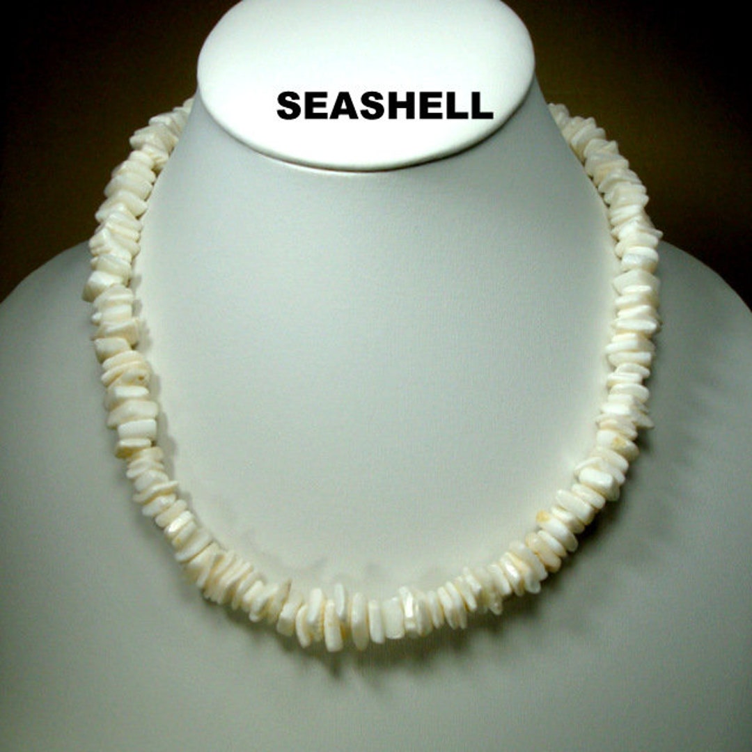 Clam Heishi Choker Necklace: White Seashell Shard Beads, Surfer Style ...