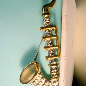 SALE, Saxophone Pin, Musical Instrument Brooch, Silver & Gold Metal ...
