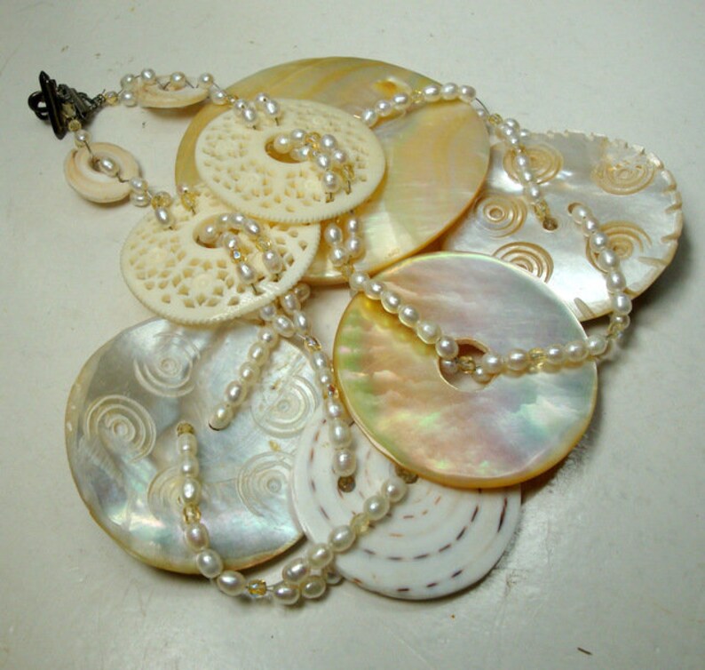 Bride MERMAID Shell BIB Necklace Seashells Incised Bone & - Etsy