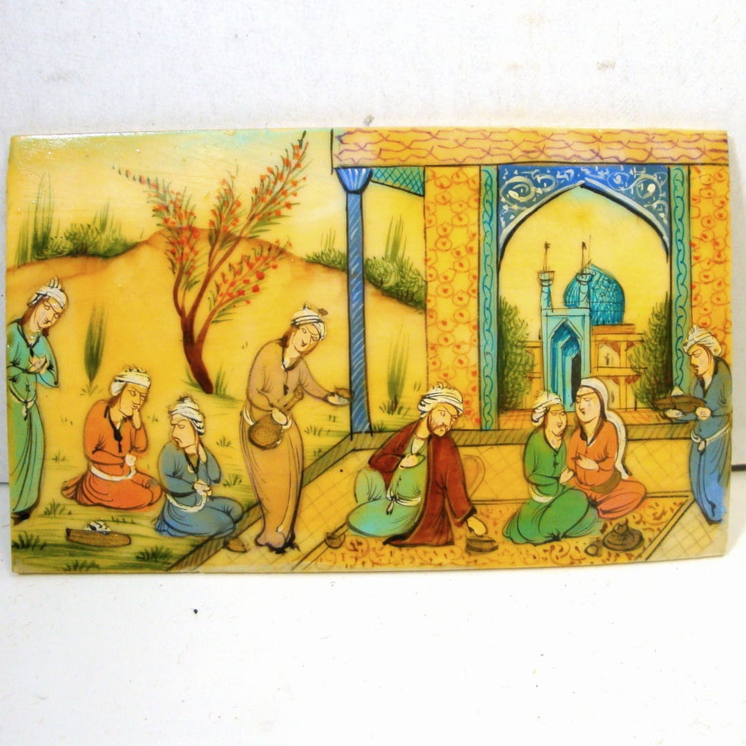Vintage Islamic Miniature Painting: Village Life on Ox Bone Panel - Etsy