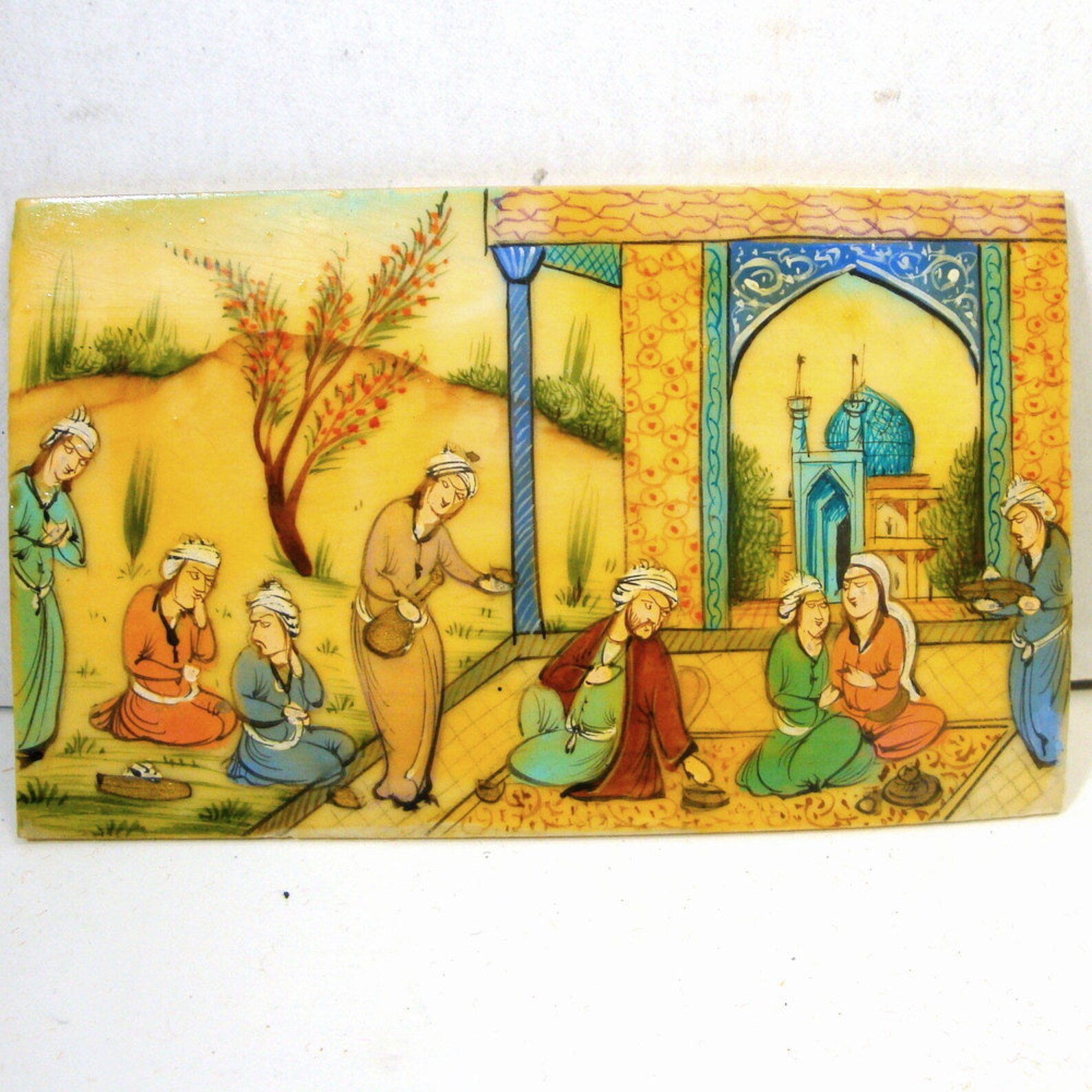 Vintage Islamic Miniature Painting: Village Life on Ox Bone Panel - Etsy