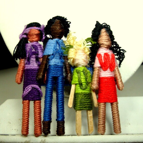 Wood Stick Figures W Wrapped Thread People Pin 4 Gals Pin - Etsy