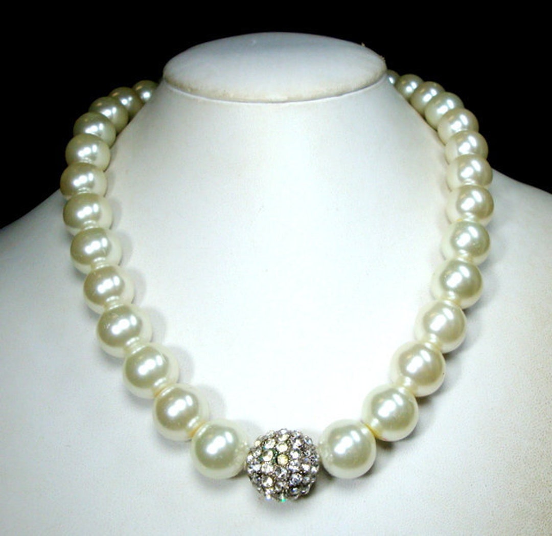 Large Bridal White Pearl & Rhinestone Bead Center Focal, Wedding ...