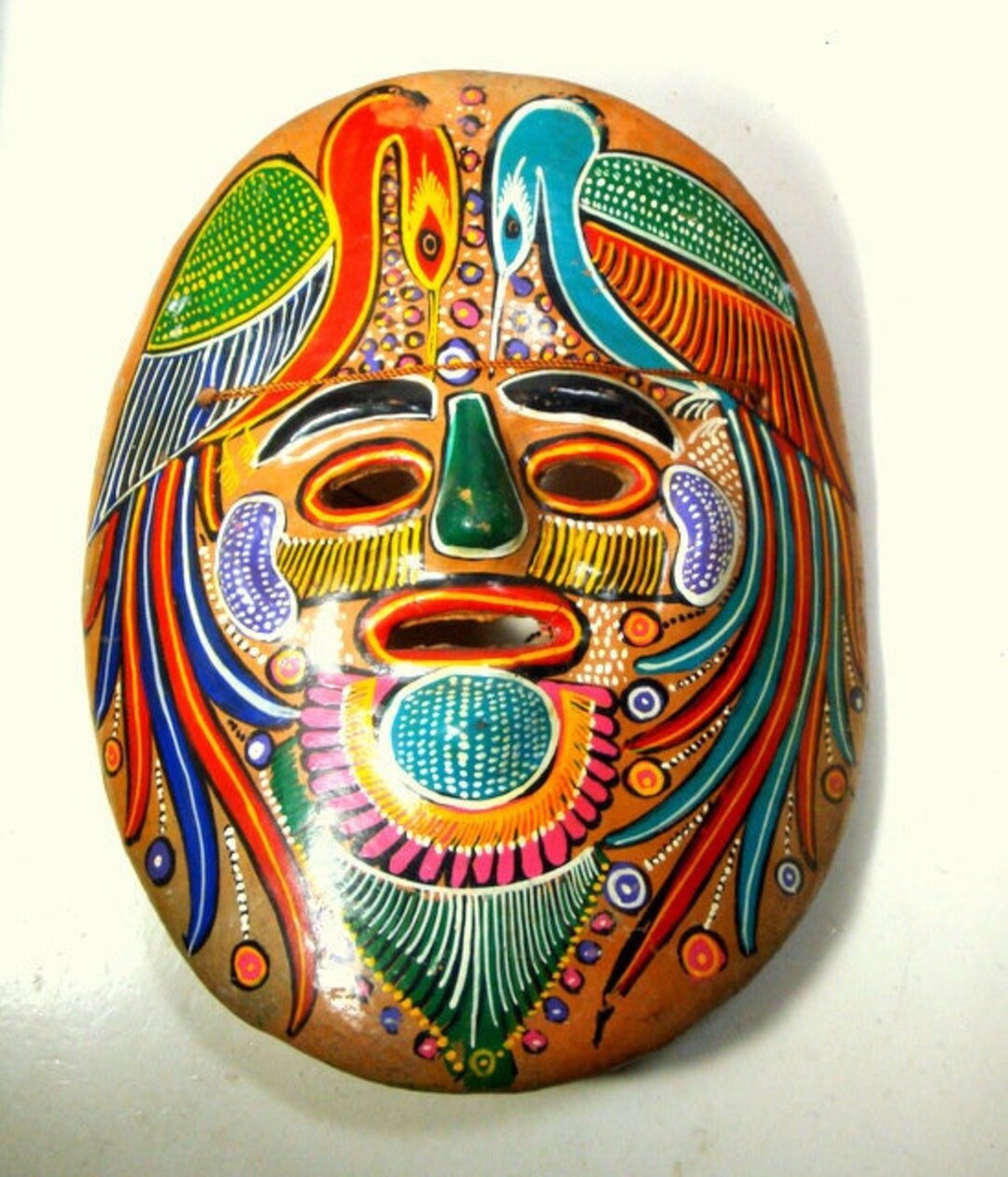 Colorful Face Mask From Mexico, Handpainted Terra Cotta Glazed Ceramic ...