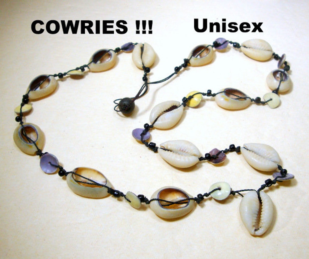 Woven Cowrie Shell Necklace, Unisex With Button & Loop Closure, 24 Inches 1970s, for Man or ...