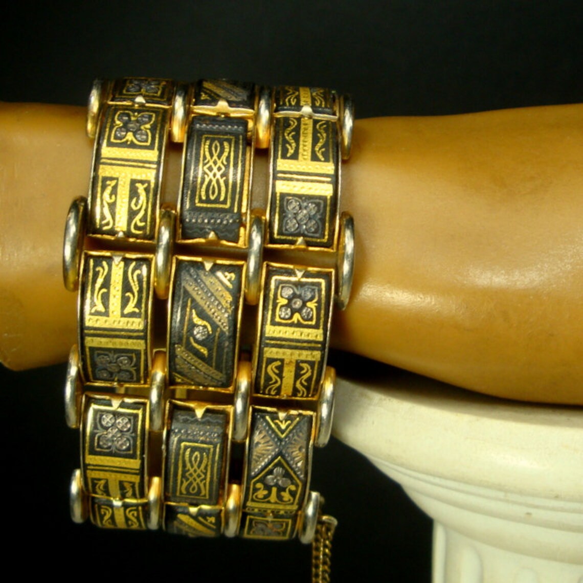 Vintage Damascene Spanish Metal Linked Bracelet 1970s | Etsy