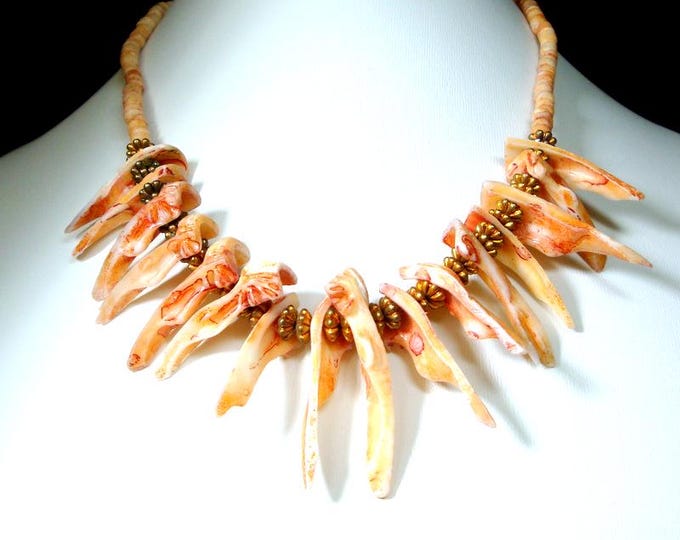 Vintage Spike Shell Bib Necklace: Clamshell Heishi, Copper Spacers - Etsy