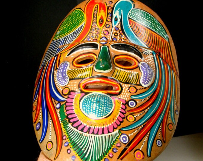 Colorful Face Mask From Mexico, Handpainted Terra Cotta Glazed Ceramic ...