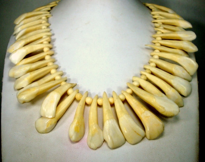 Vintage Tribal Horse or Donkey Teeth Collar Necklace, W Bone Beads ...