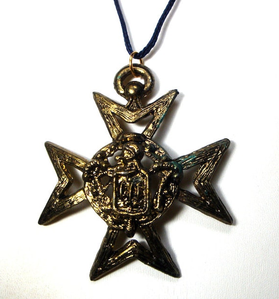 Large Bronzetone IRON Cross Gladiator Pendant on Dar… - Gem