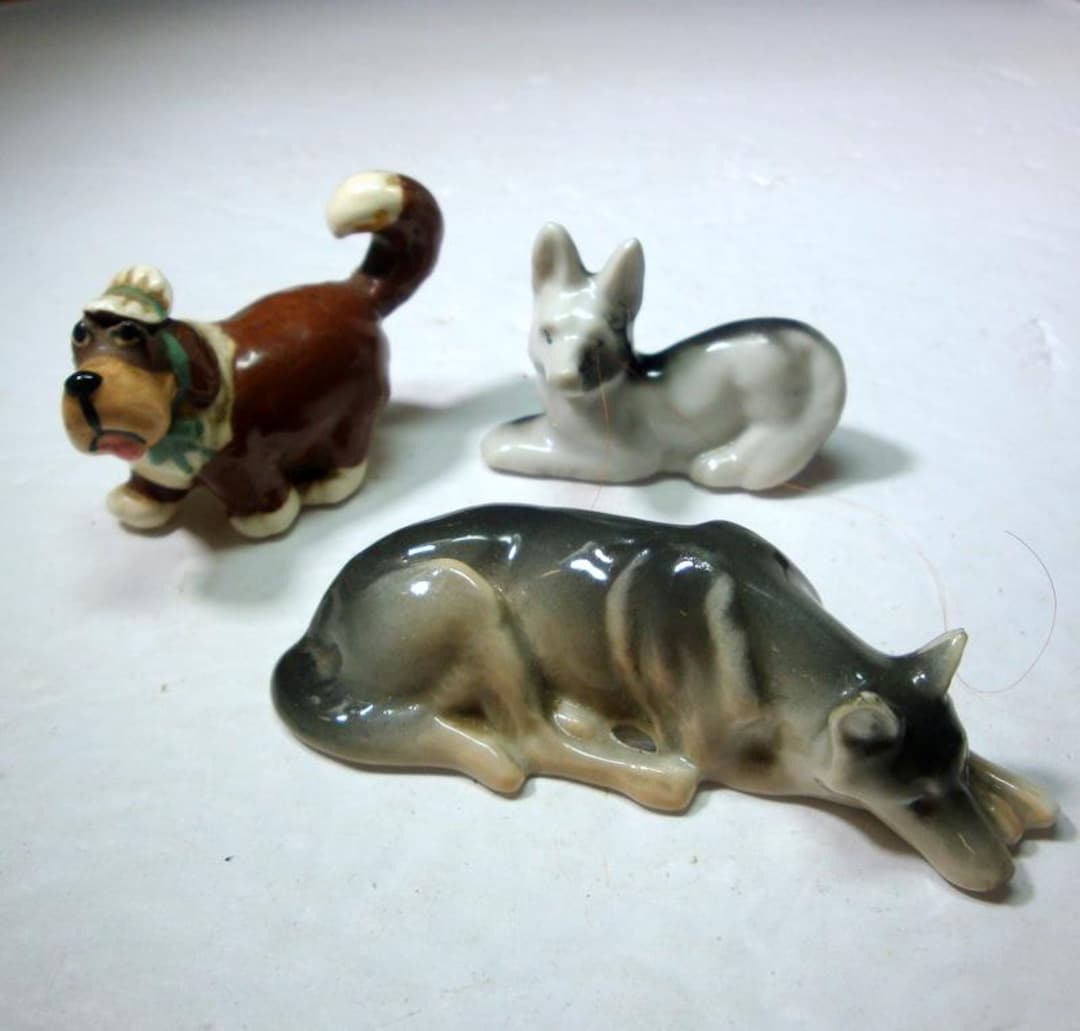 3 Vintage Dog Figurines, Bone China Porcelain Miniatures 1960s, St ...