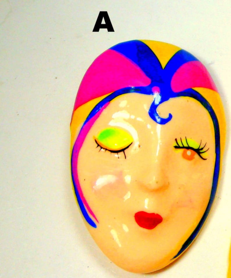 Sale Painted Ladies Face Pin Camp 1980s Colorful Women Oval - Etsy