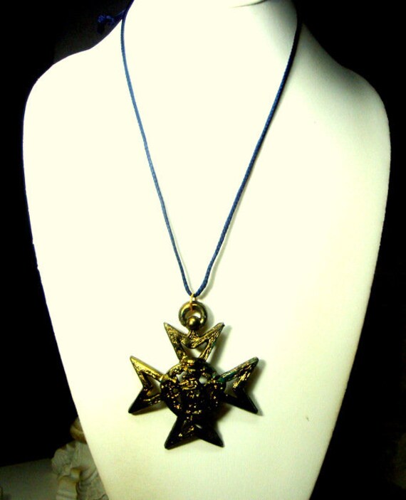 Large Bronzetone IRON Cross Gladiator Pendant on Dar… - Gem