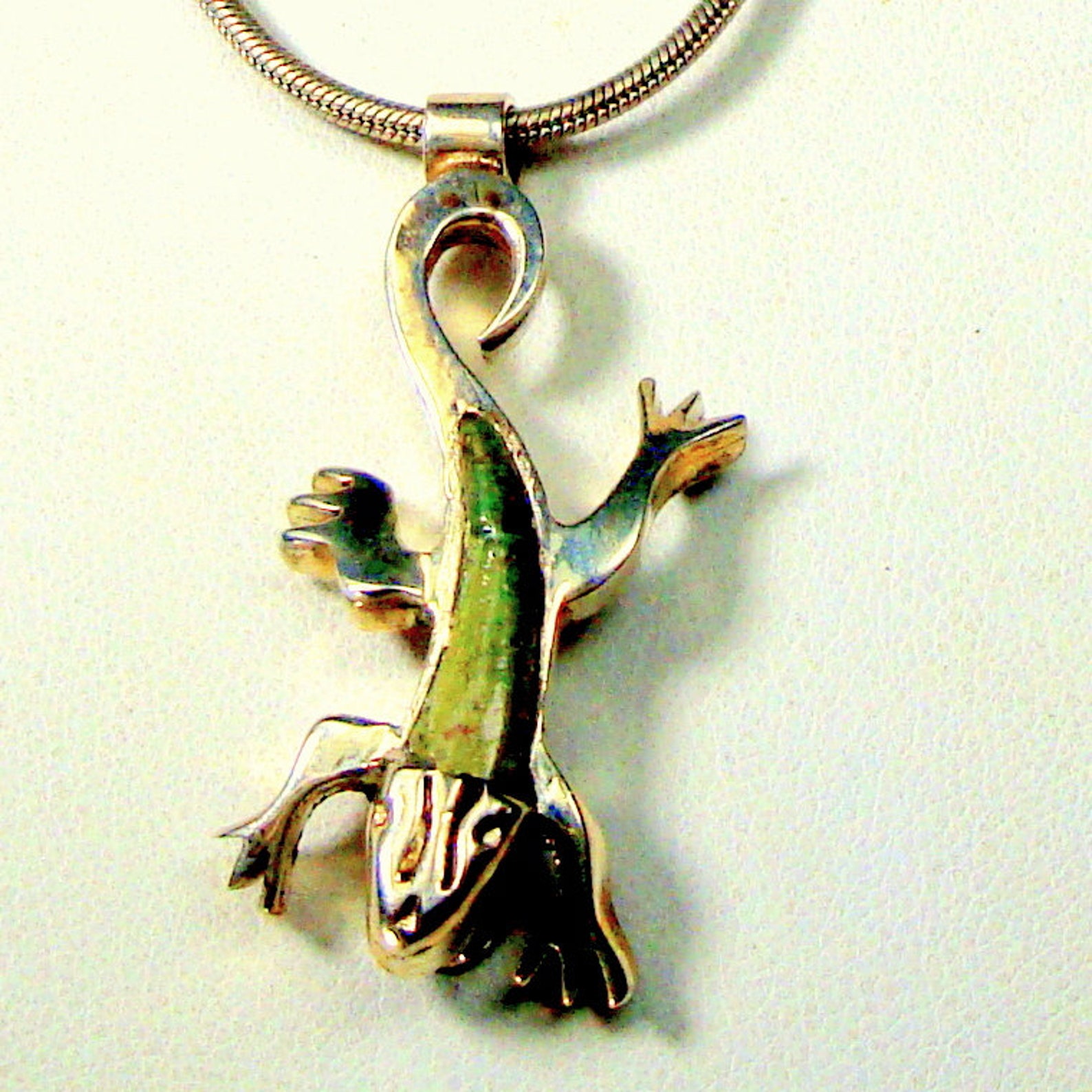 Sterling Silver 925 LIZARD Pendant on SilverTone Metal Snake | Etsy