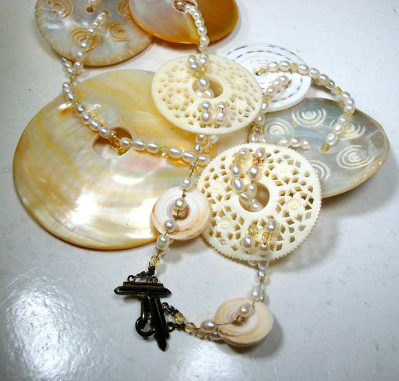 Bride MERMAID Shell BIB Necklace Seashells Incised Bone & - Etsy