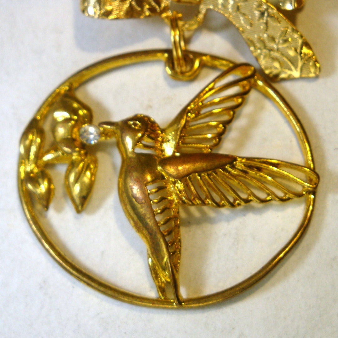 Vintage 1960s Gold Hummingbird Pin With Rhinestone Dew - Etsy