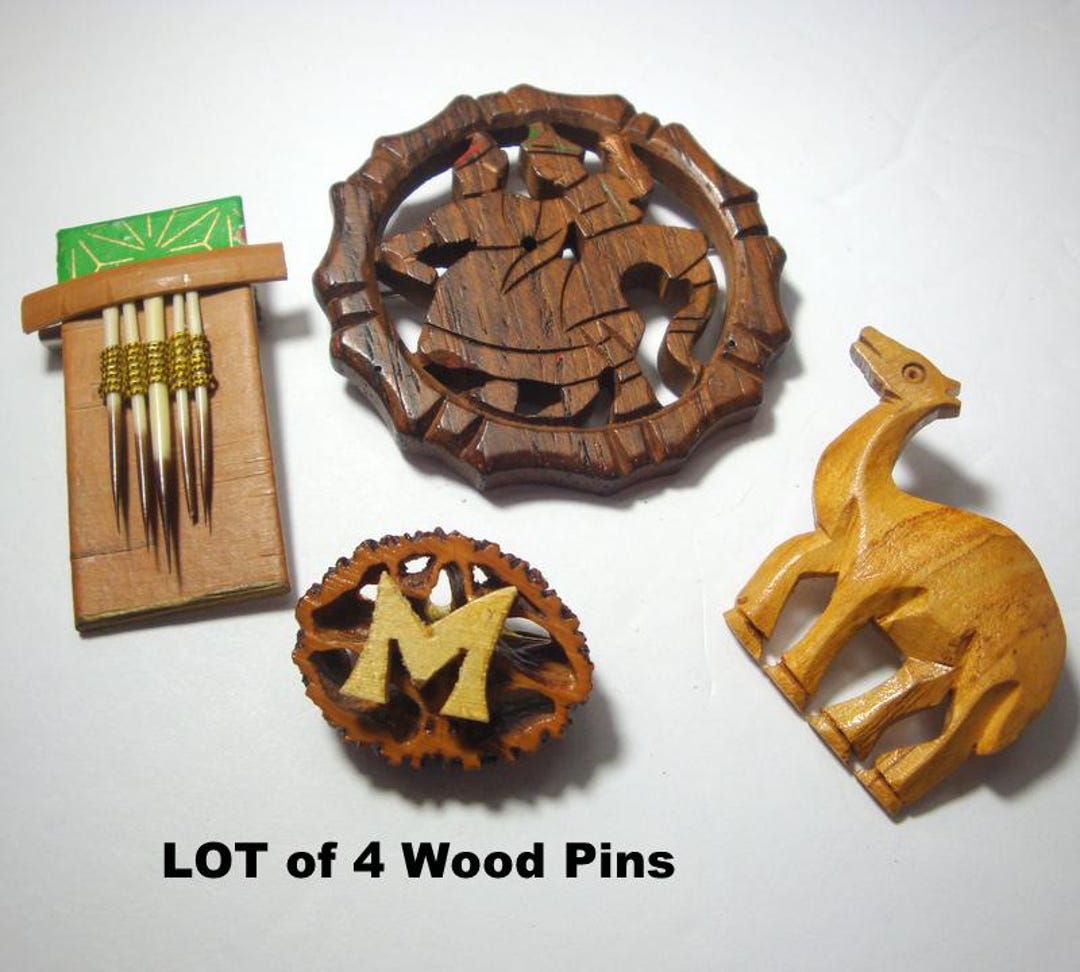 Vintage Wood Pin Brooch Lot: Camel, Dancers, Quill, Letter M - Etsy