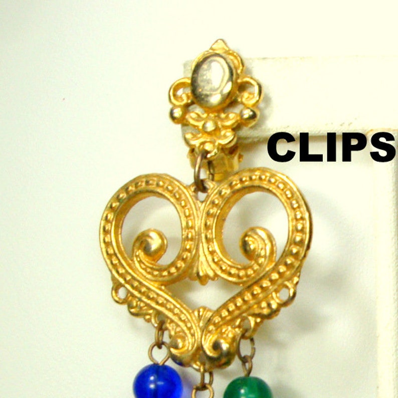 Regal Goldtone Clips With Red Blue Green Glass Long Teardrop - Etsy