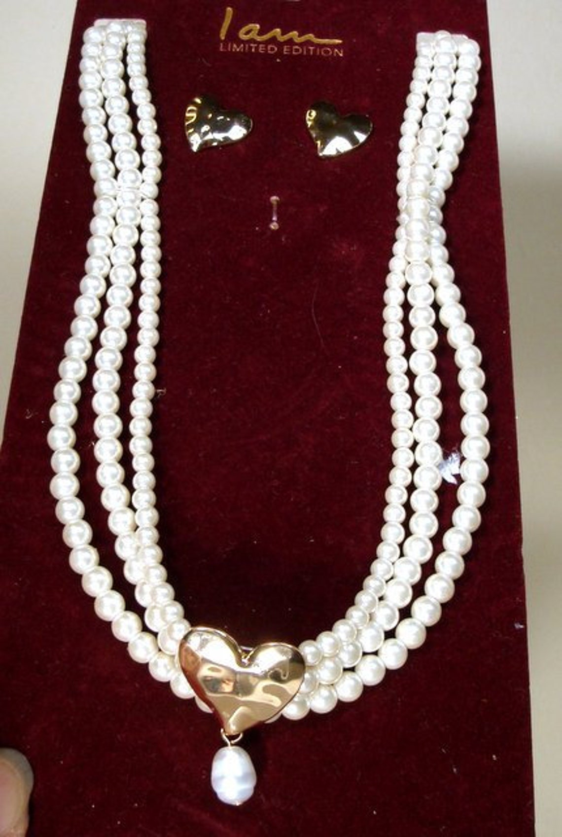 Set 3 Strand White Pearl Necklace And Post Earrings Glass Etsy