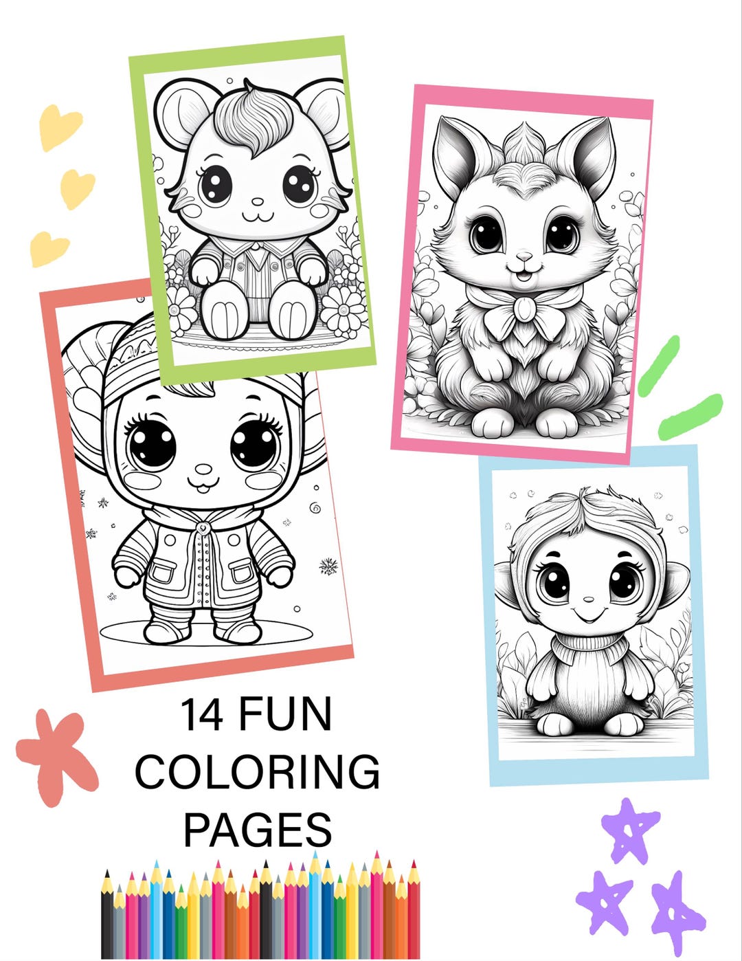 14 Cute Cartoon Characters Coloring Pages – Printable PDF for Kids and ...