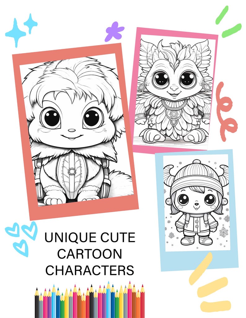 14 Cute Cartoon Characters Coloring Pages – Printable PDF for Kids and ...