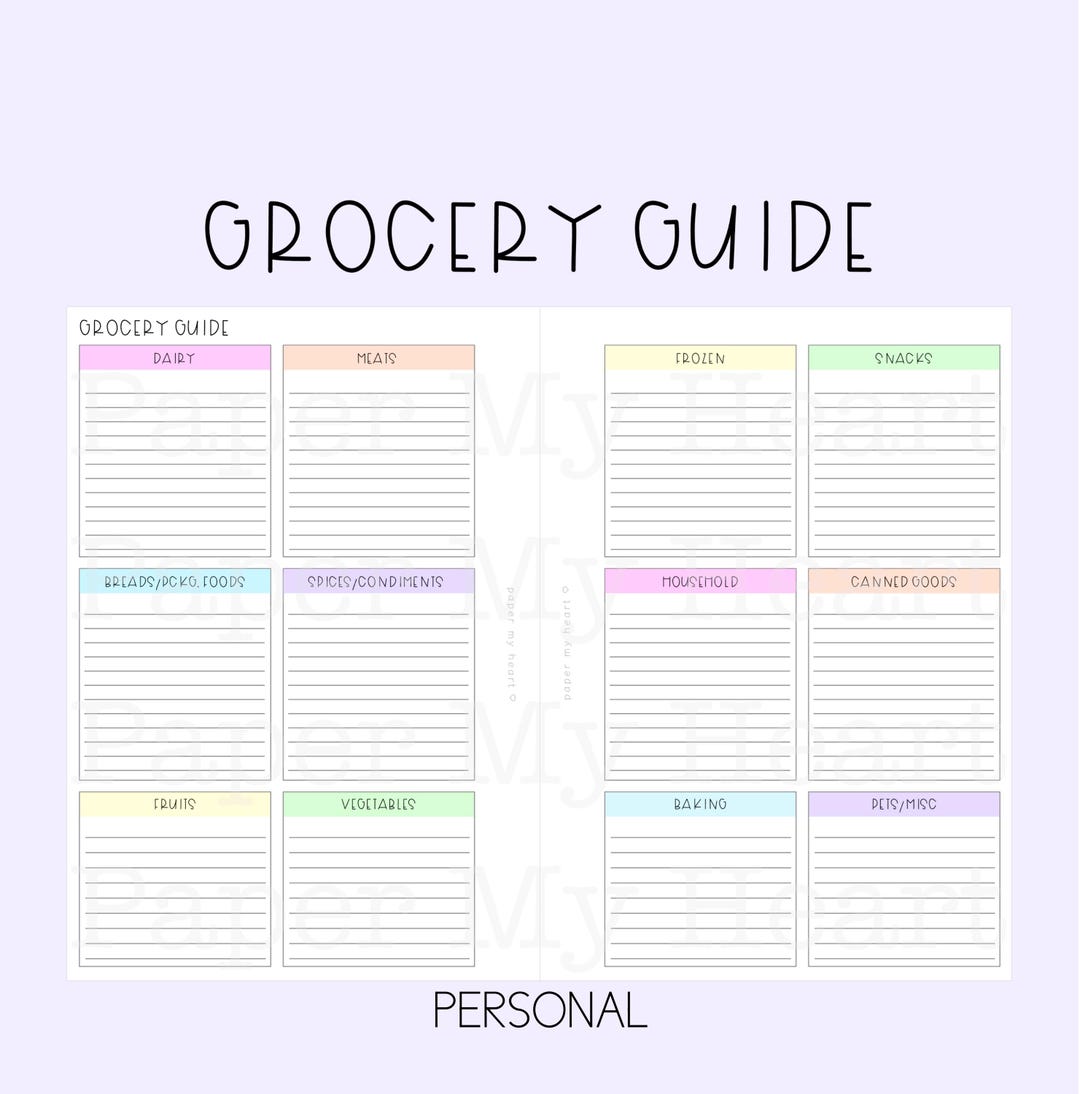 Grocery Guide PRINTABLE INSERT (personal Size) - Etsy