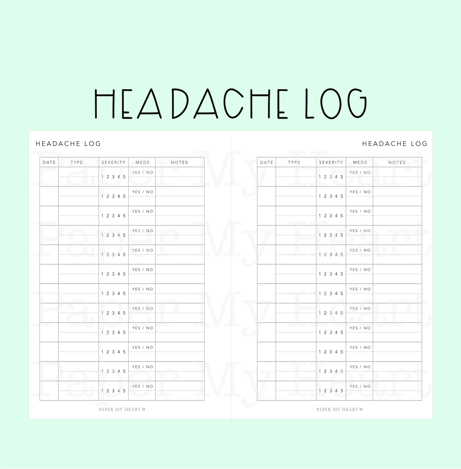 Headache Log PRINTABLE INSERT (personal Size) - Etsy