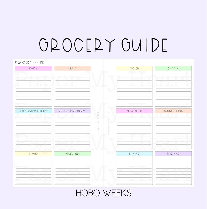Grocery Guide PRINTABLE INSERT (hobo Weeks Size) - Etsy