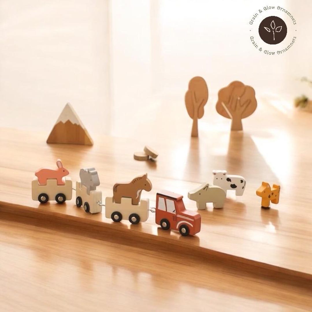 Wooden Animal Train Set Montessori Pull Toy for Toddlers Eco-friendly ...